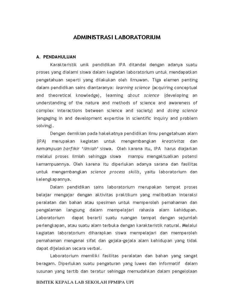 Administrasi Lab Pengelolaan Laboratorium PDF | PDF
