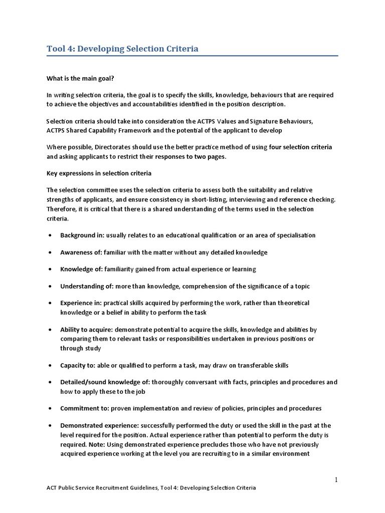 Crafting Effective Selection Criteria | PDF | Experience | Knowledge