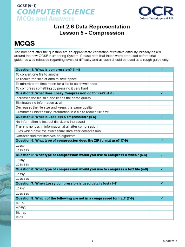Computer Science: Mcqs and Answers | PDF | Data Compression | Signal ...