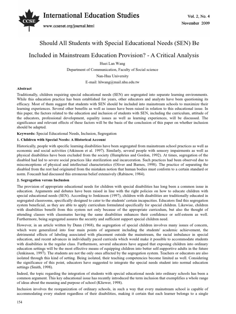 Should All Students With Special Educational Needs (SEN) Be Included in ...