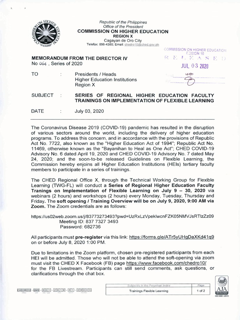 MEMO FROM THE DIRECTOR IV No. 064 S 2020 SERIES OF REGIONAL HIGHER ...
