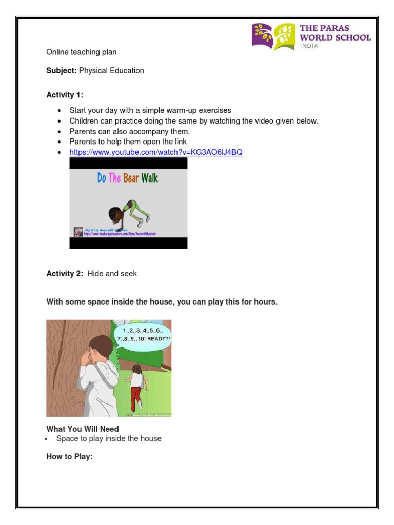 Subject: Physical Education: Online Teaching Plan | PDF