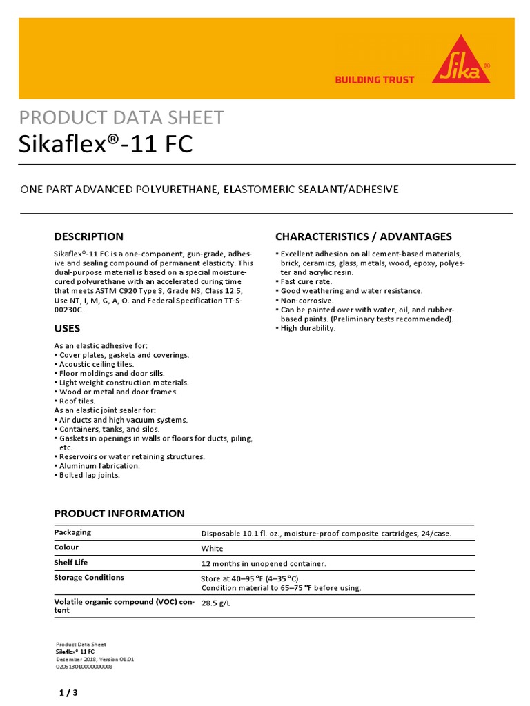 Sikaflex®-11 FC: Product Data Sheet | PDF | Paint | Tile