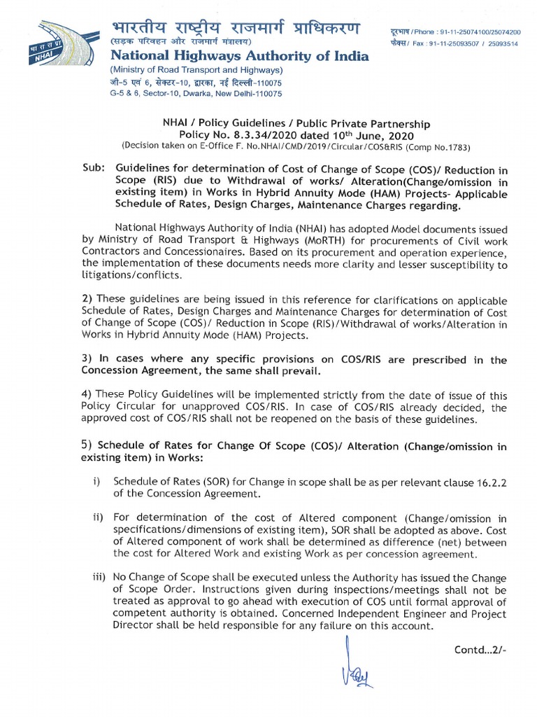 NHAI Circular No. 8.3.34 | PDF