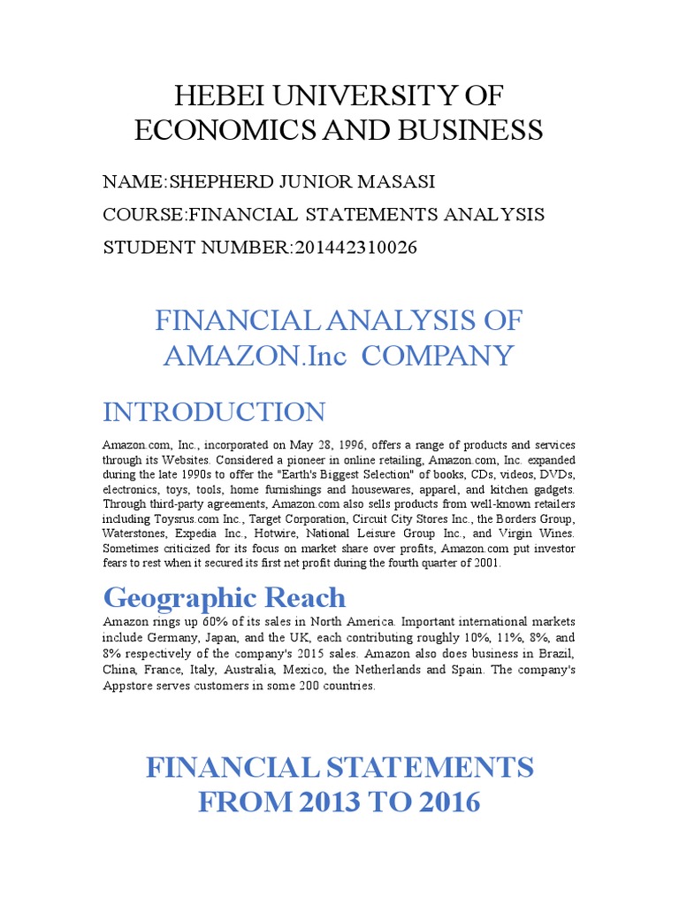 Amazon Financial Analysis 2013-2016 | PDF | Gross Margin | Gross Income