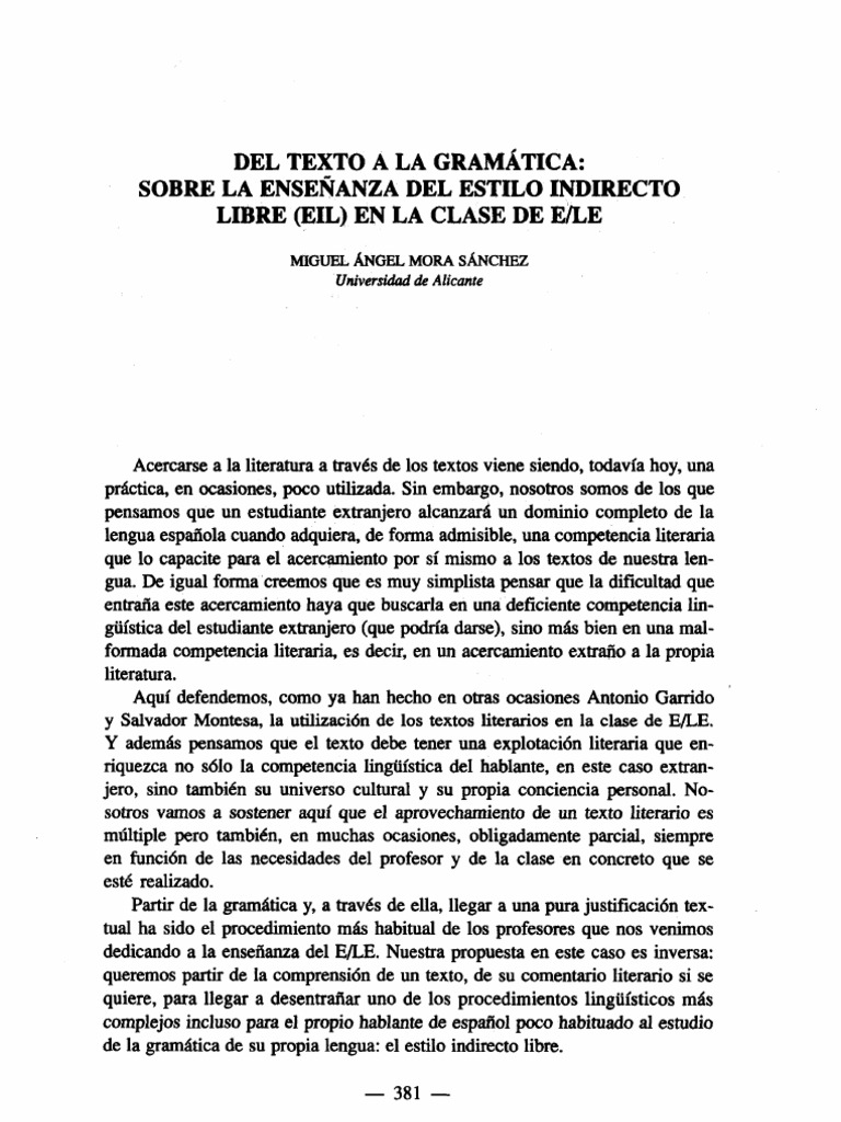 Una Propuesta Didactica para La Ensenanza Del Estilo Indirecto Libre en ...