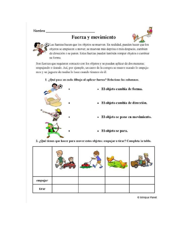 Fuerza y Movimiento Grado 2 | PDF