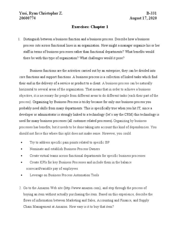 Exercises Chapter 1 | PDF | Business Process | E Commerce