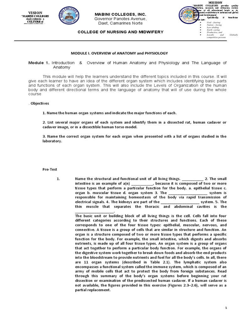 Module 1 Anatomy and Physiology | PDF | Organ (Anatomy) | Human Body