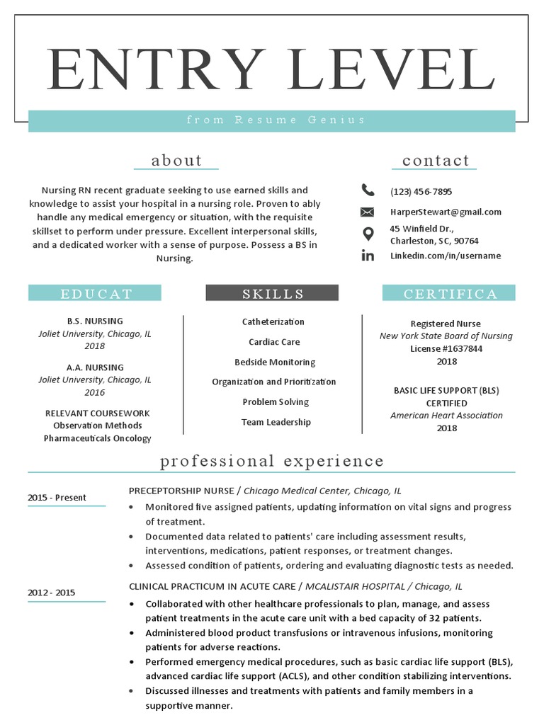 Entry Level Nurse Resume Sample - Windsor Original | PDF | Nursing ...