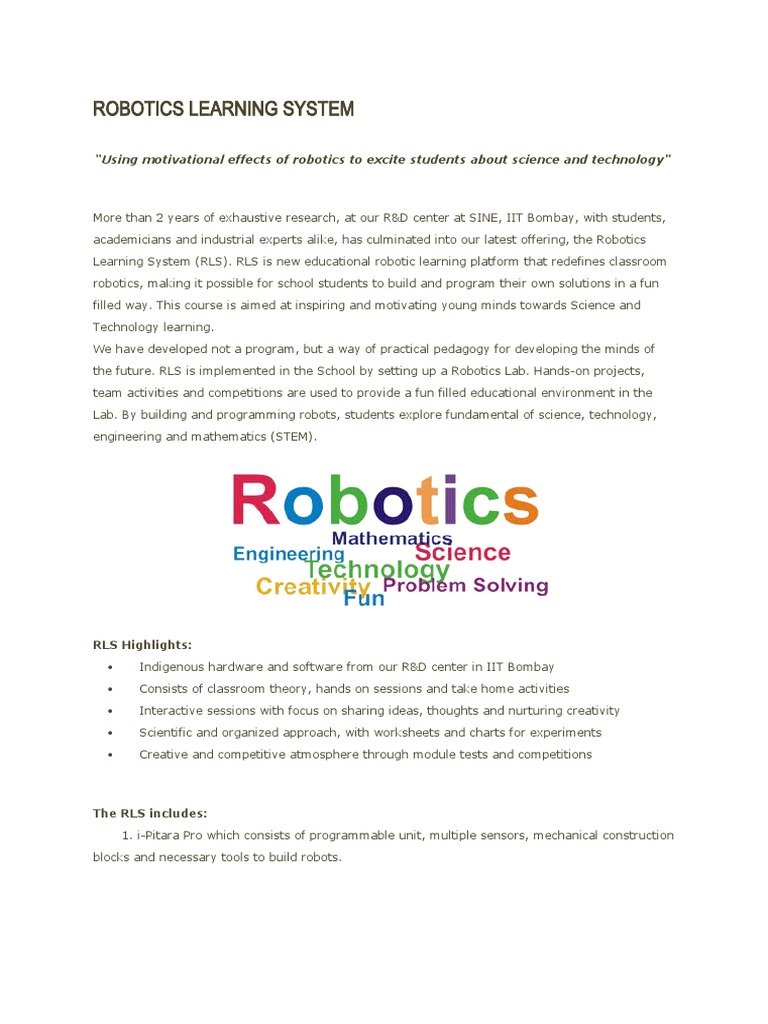 Robotics Learning System | PDF | Robotics | Robot