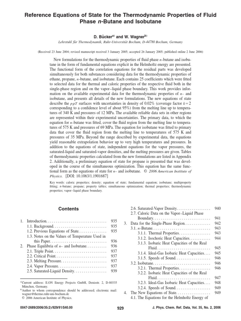 Bucker - Wagner - Reference Equation of State For The Thermodynamic ...