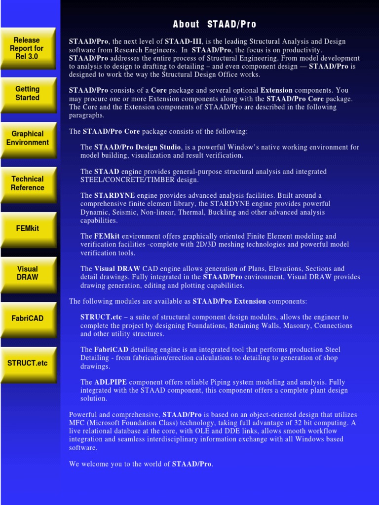 About STAAD/Pro: Release Report For Rel 3.0 | PDF | Computing | Application Software