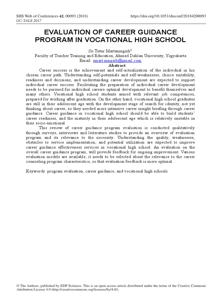 Evaluation of Career Guidance | PDF | Program Evaluation | Vocational ...