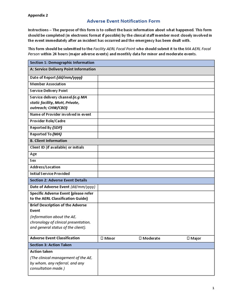 WISH AERL Adverse Event Notification Form | PDF