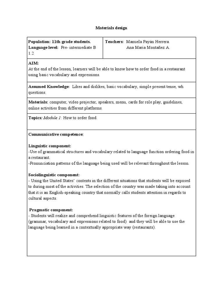 Ordering Food in a Restaurant: A Lesson Plan Utilizing Various Digital ...