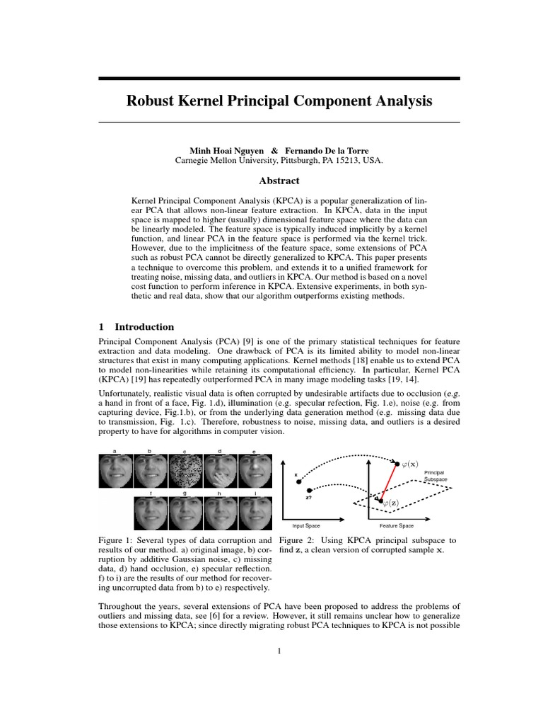 Robust Kernel Principal Component Analys Pdf Principal Component Analysis Robust Statistics 