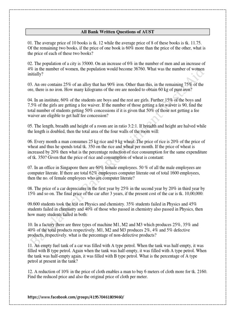 All Bank Written Questions of AUST | PDF | Length | Rectangle