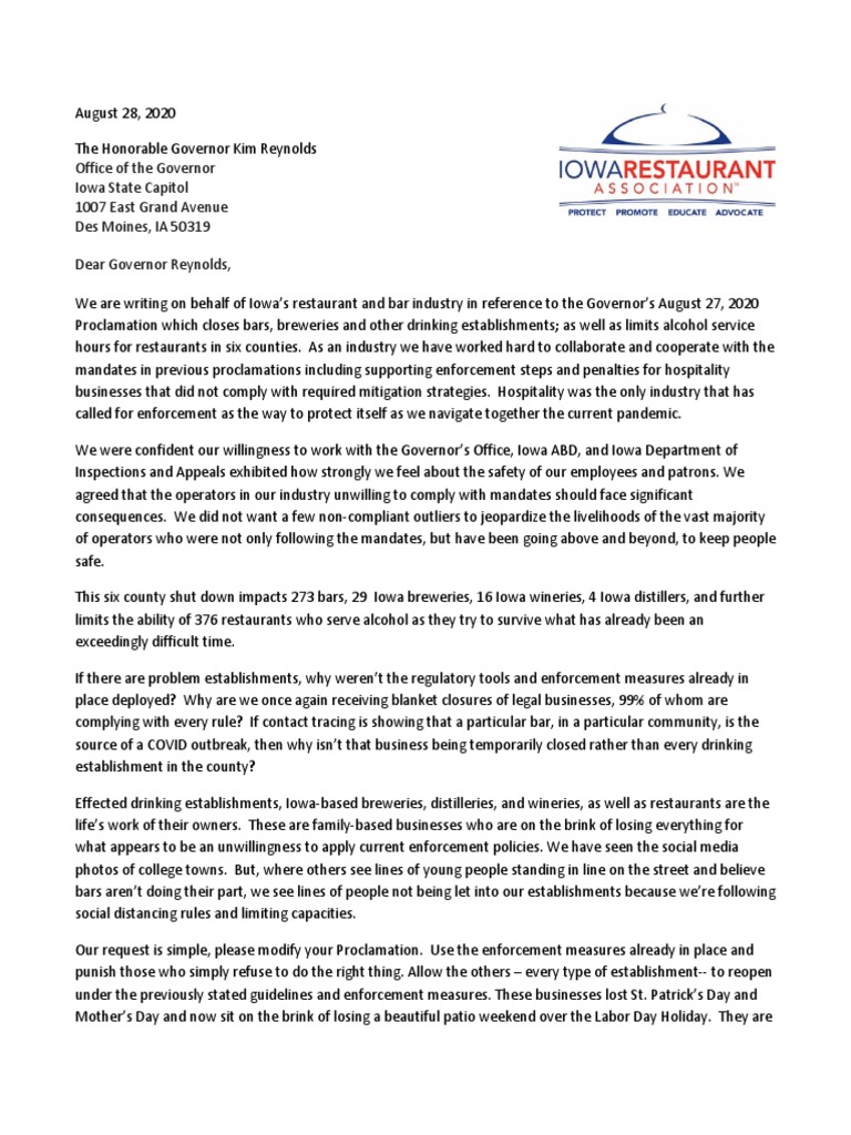 Iowa Bars and Restaurants Urge Reopening | PDF | Iowa | Bar