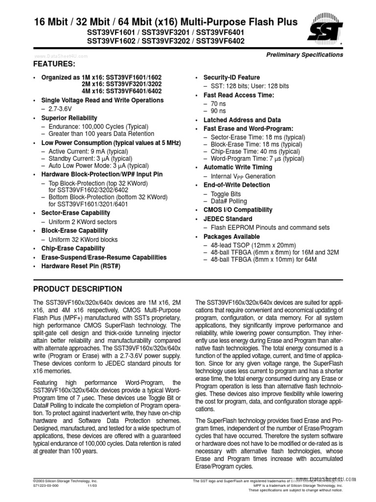 16 Mbit / 32 Mbit / 64 Mbit (x16) Multi-Purpose Flash Plus | PDF ...
