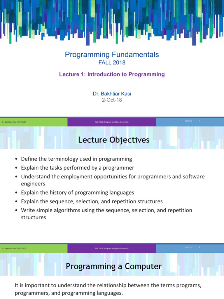 Programming Fundamentals Lecture 1 Introduction To Programming Pdf Assembly Language