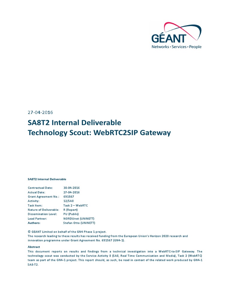 GN4-1-SA8T2 Tech Scout - WebRTC2SIP-Gateway - V1.0-Final | PDF | Session Initiation Protocol ...