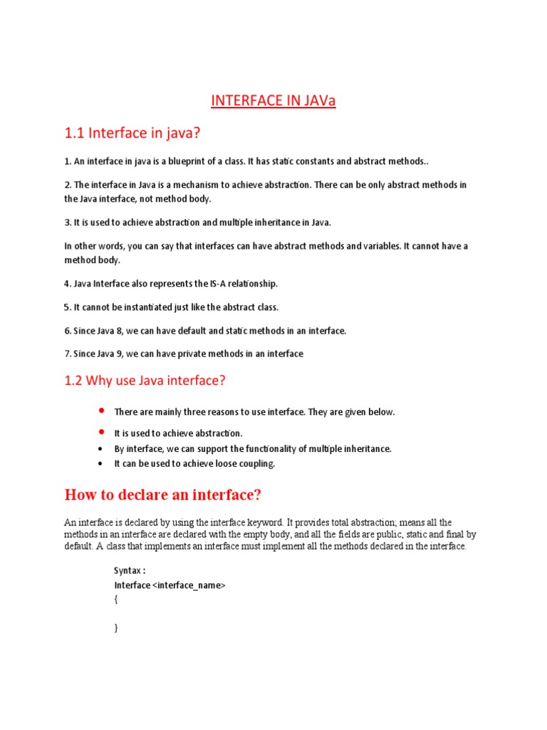 Interface in Java 1.1 Interface in Java?: How To Declare An Interface? | Download Free PDF ...