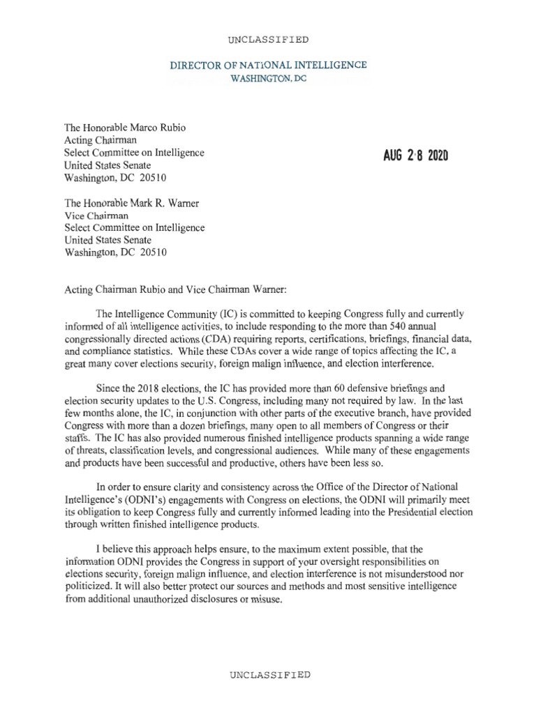 Director of National Intelligence Washington, DC: While | PDF | United ...