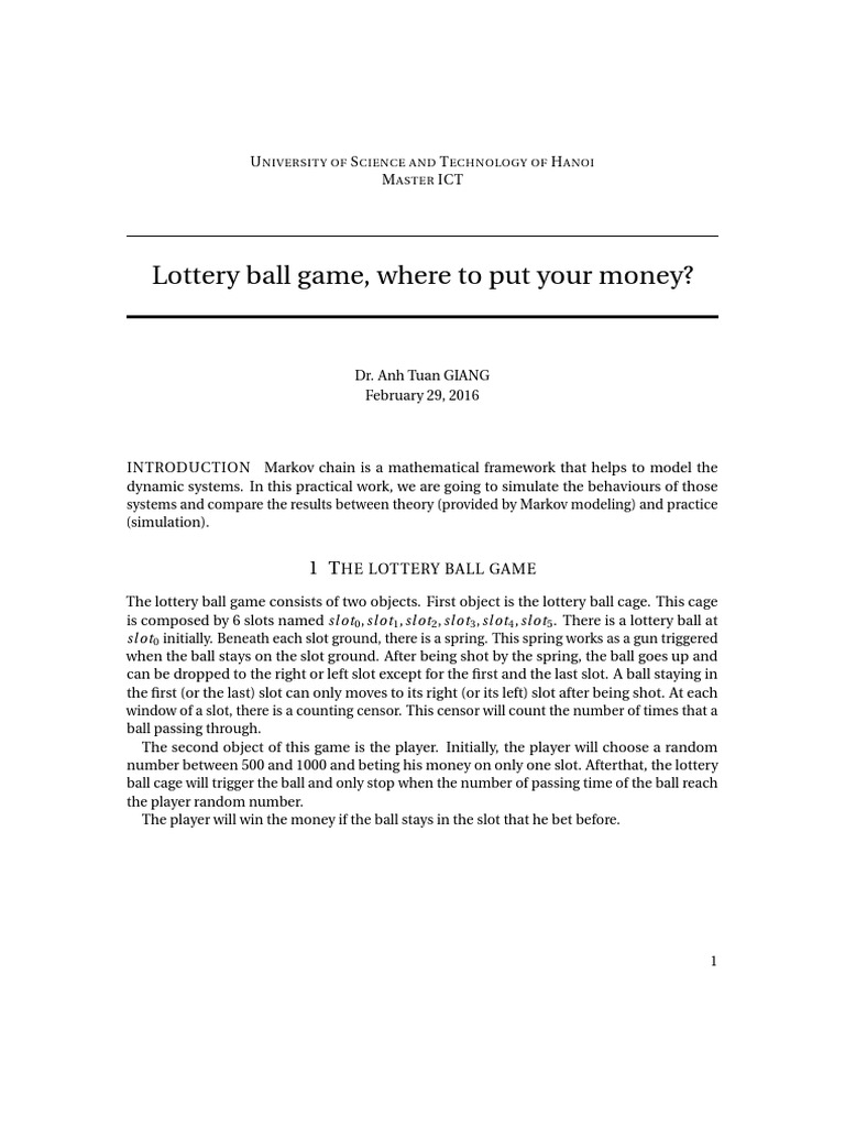 Analyzing the Outcomes of a Simulated Lottery Ball Game Using Markov ...