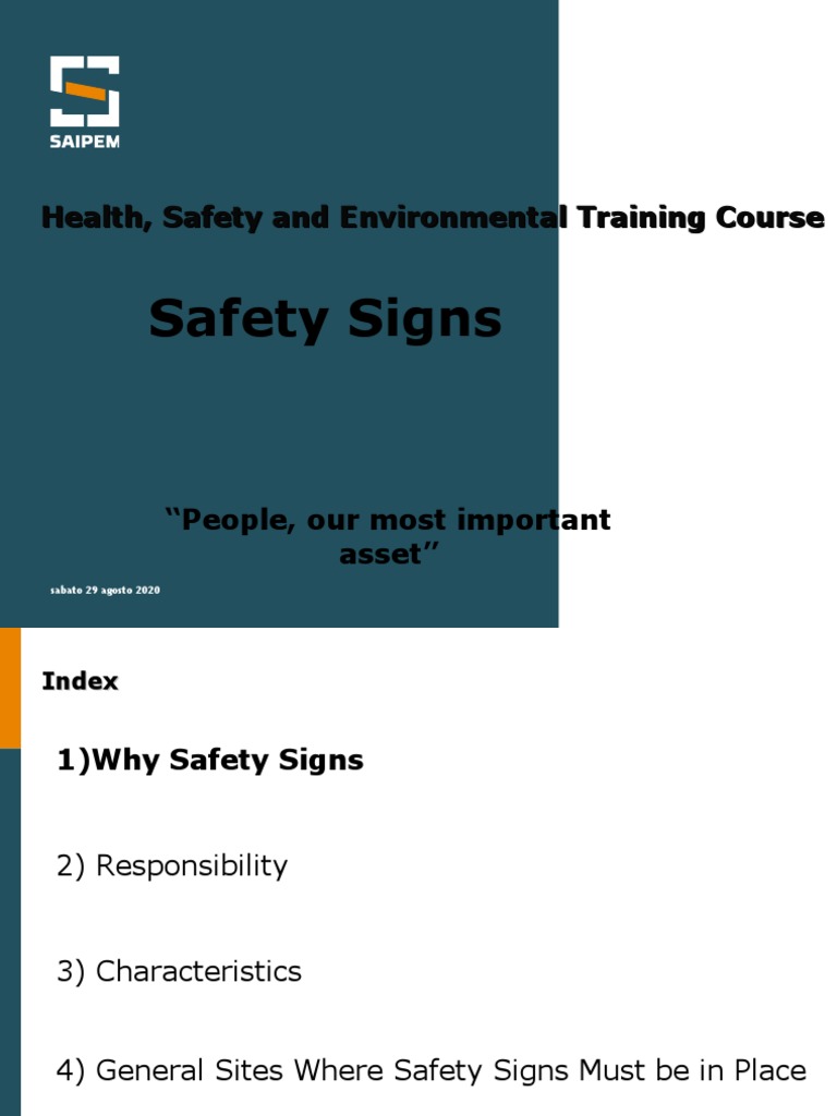 Safety Signs: Health, Safety and Environmental Training Course | PDF ...