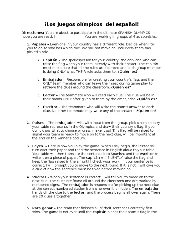 Los Juegos Olímpicos Del Español | PDF | Leisure