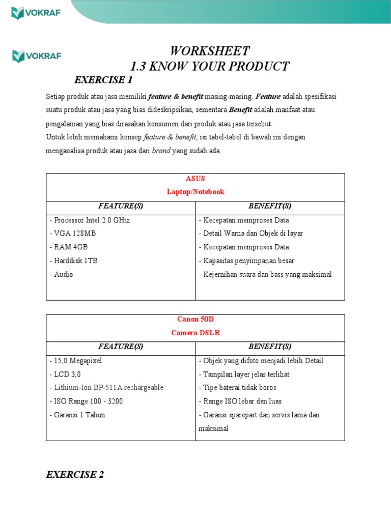 1.3 Worksheet - Know Your Product | PDF