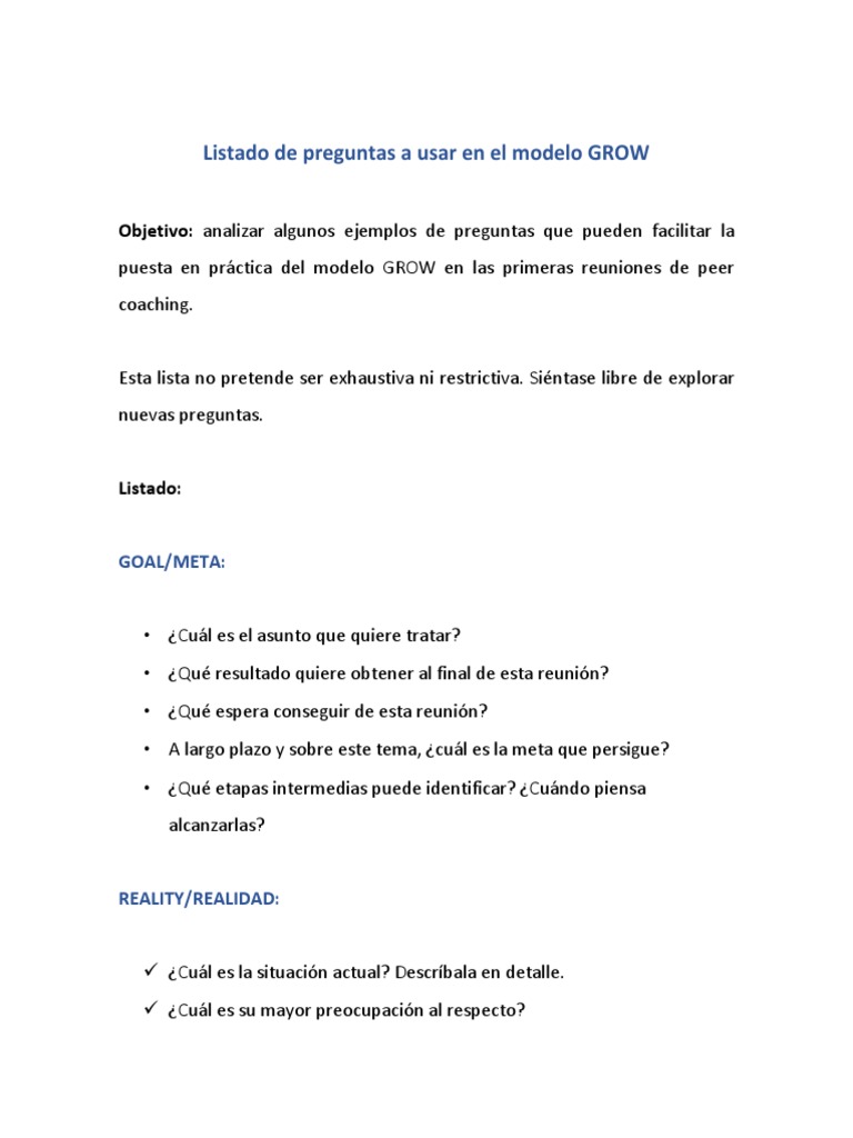 Preguntas Modelo GROW | PDF | Science | Ciencia y Tecnología