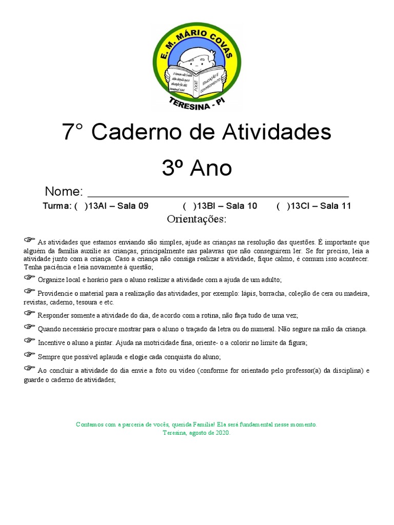 7° Caderno 3º Ano | PDF | Escolas | Formação complementar