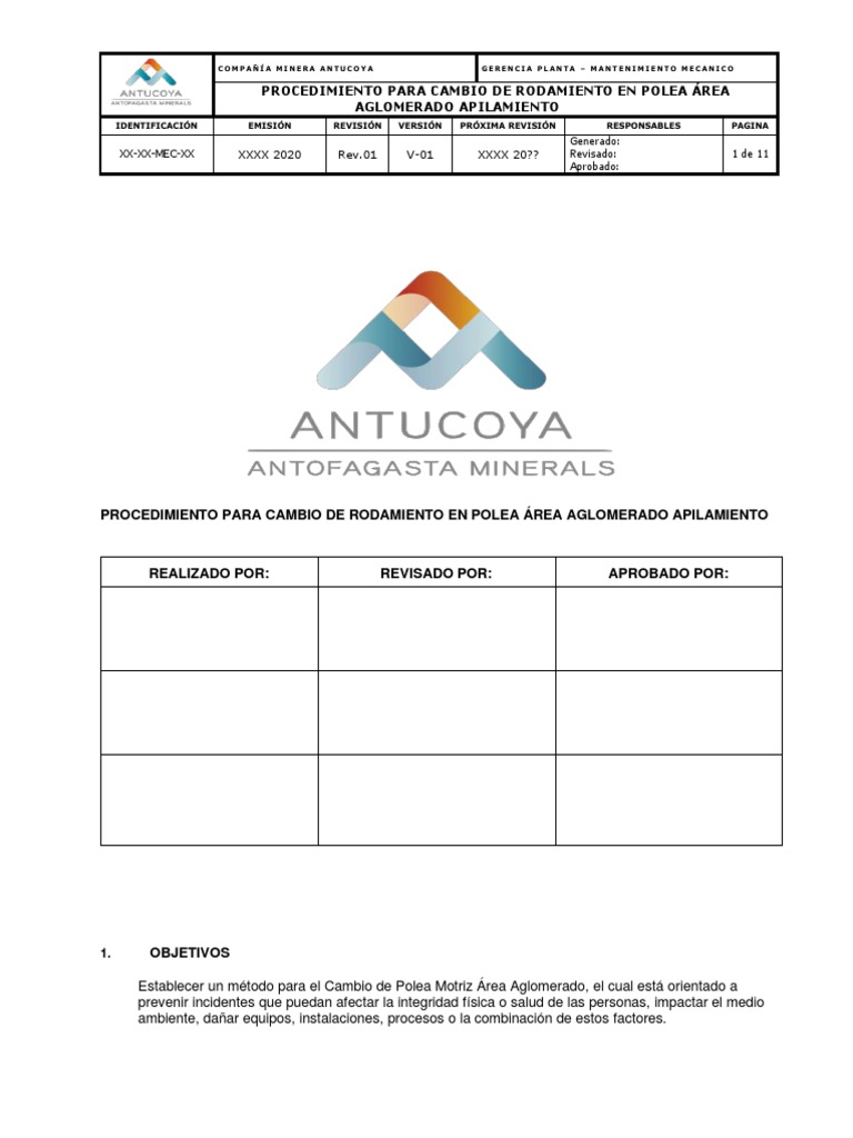 Cambio de rodamiento en polea área aglomerado | PDF | Herramientas ...