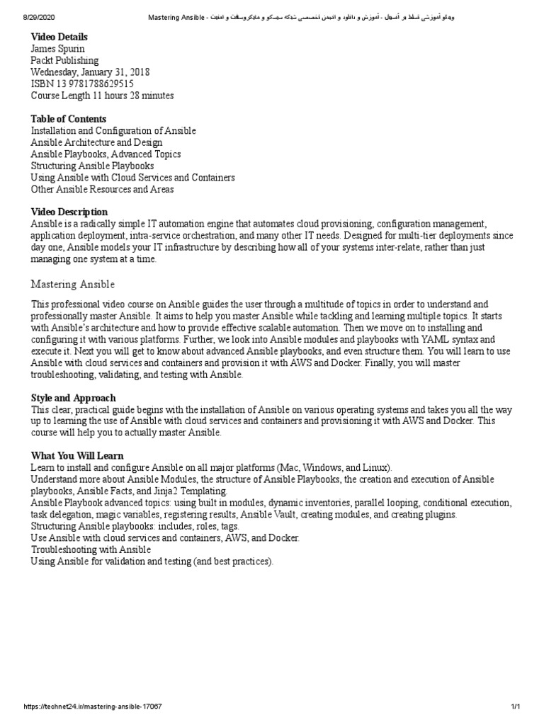 Mastering Ansible | PDF | Cloud Computing | Software Engineering