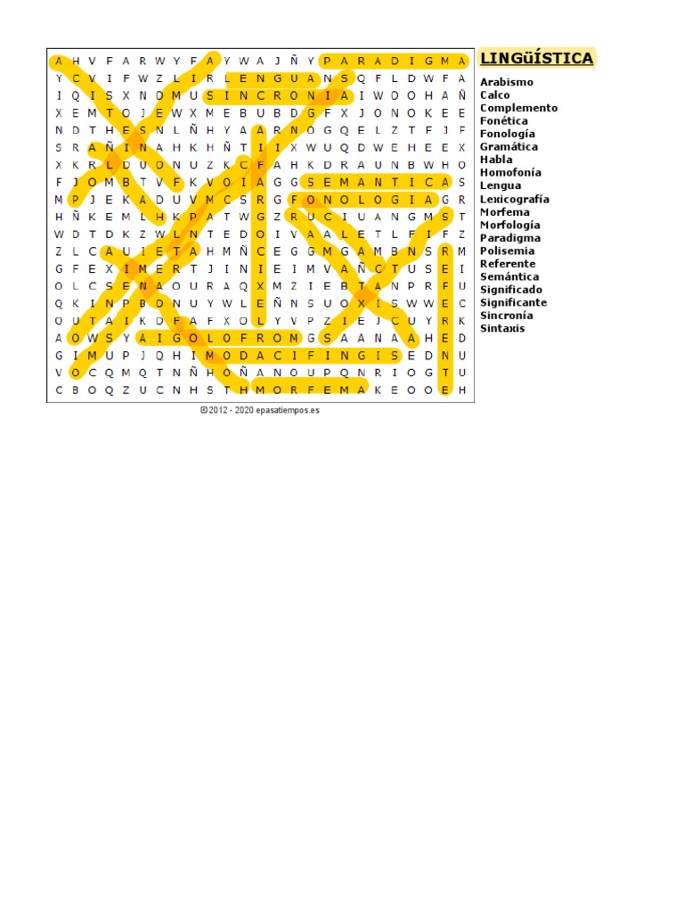 LINGUISTICA Sopa de Letras Resuelta | PDF