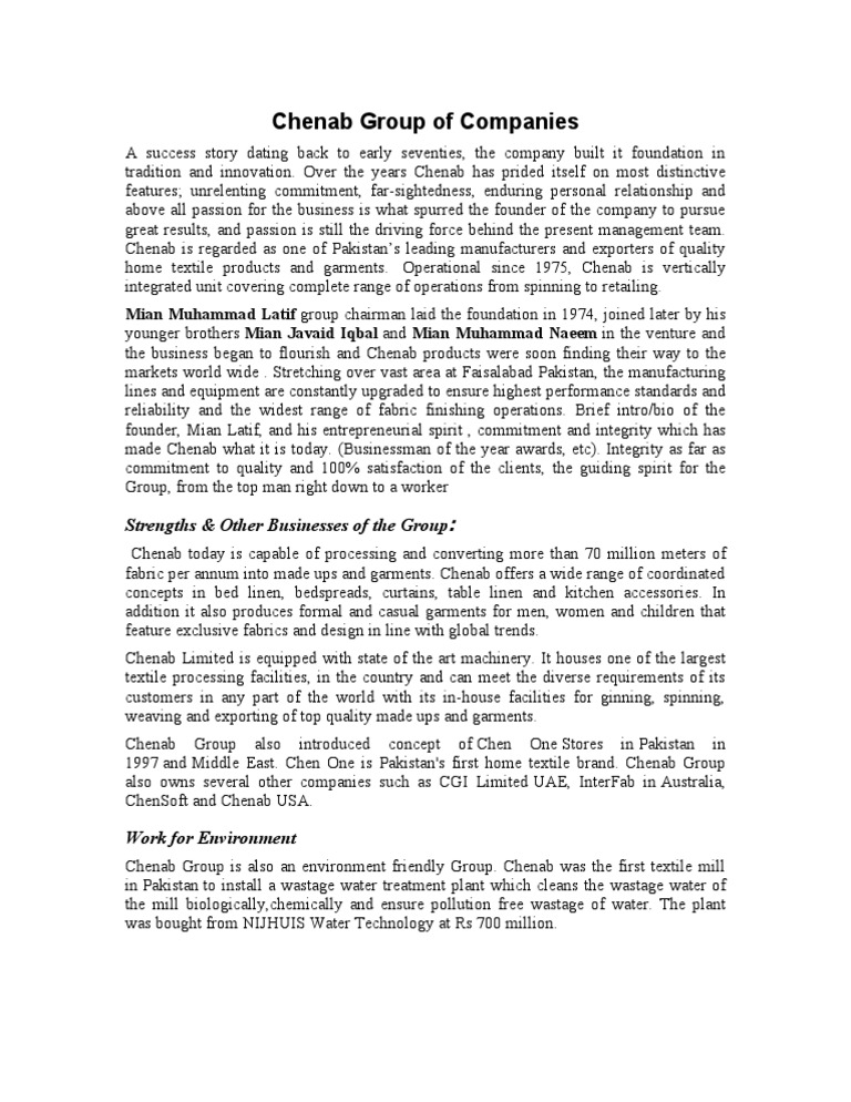 Chenab Group of Companies | PDF | Textile And Clothing | Clothing