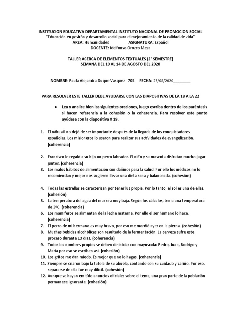 Taller Acerca de Elementos Textuales | PDF