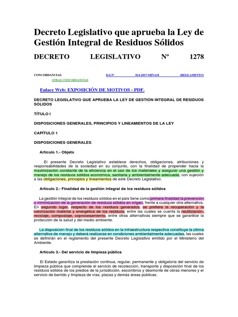 Ley 1278: Gestión Integral de Residuos Sólidos | PDF | Gestión de ...