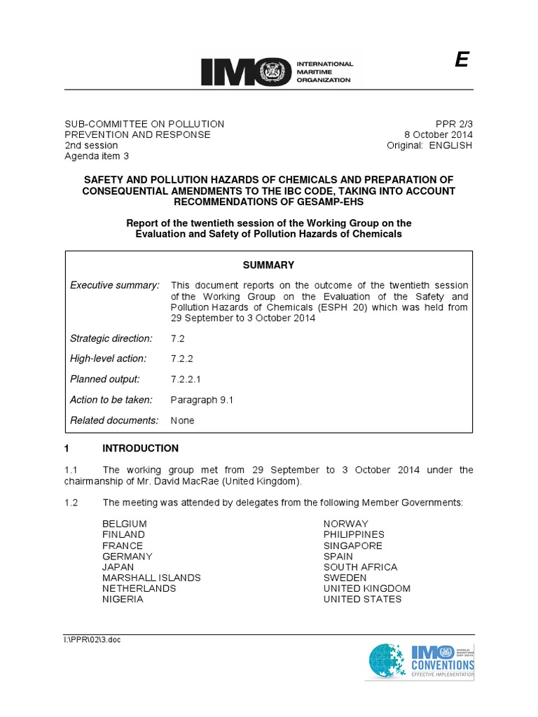 IMO Report On ESPH 20 | PDF | Chemical Compounds | Chemical Substances