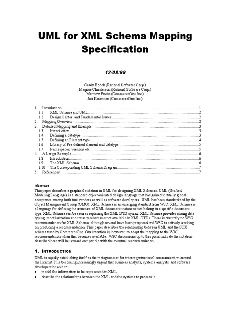 UML For XML Schema Mapping Specification: Ntroduction | PDF | Xml Schema | Xml