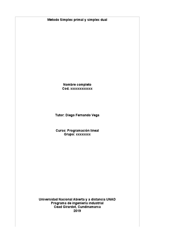 Metodo Simplex Primal y Simplex Dual | PDF | Programación lineal ...