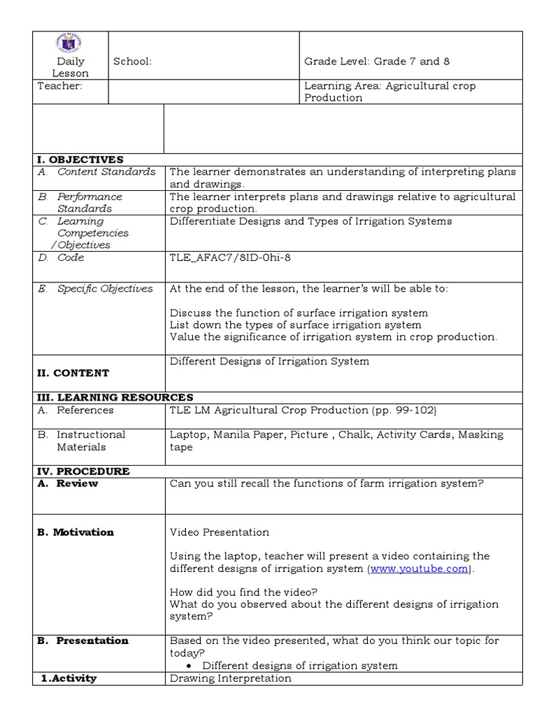 ACP Lesson Exemplar 3.5 | PDF | Irrigation | Teaching