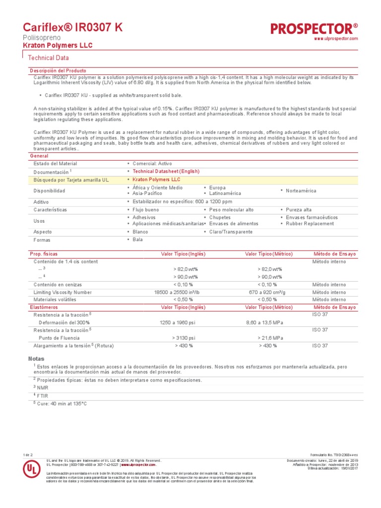 Cariflex® IR0307 K PDF | PDF | Polymer Chemistry | Materials
