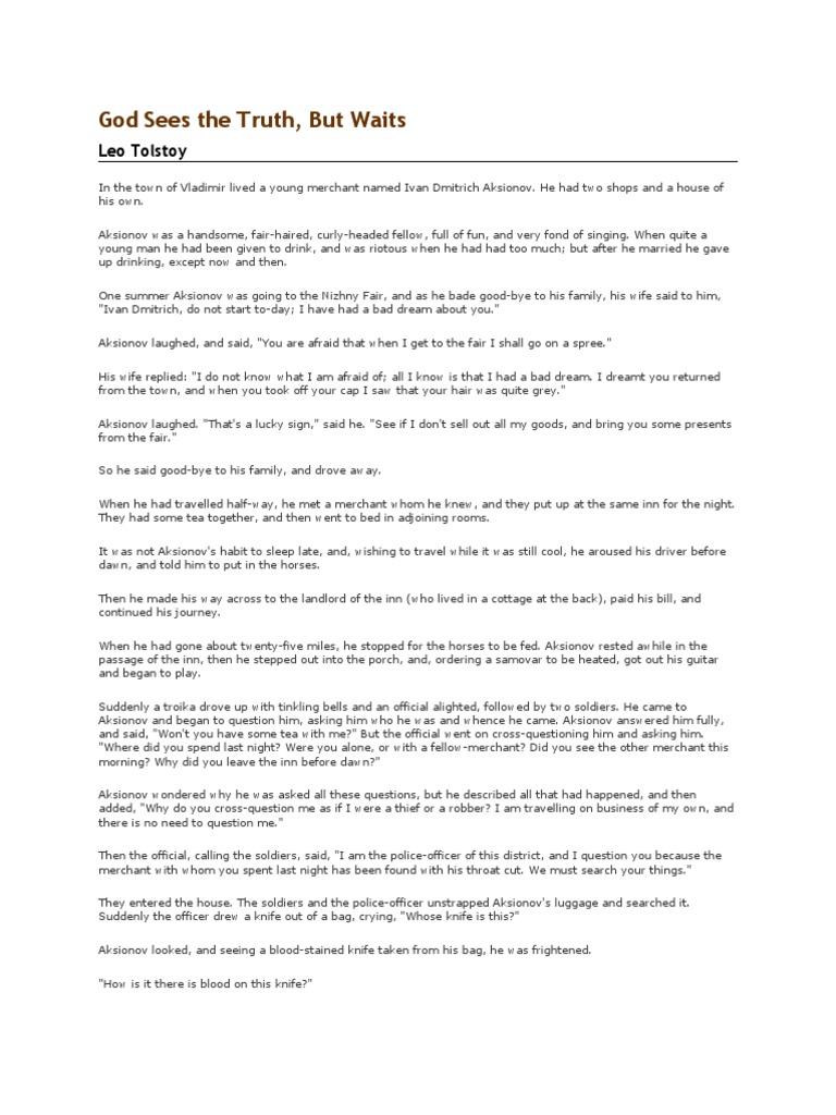 God Sees The Truth But Waits | PDF