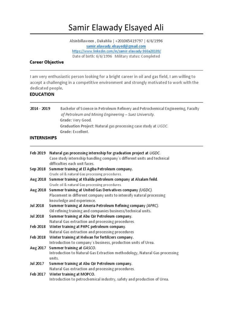 Samir CV PDF | PDF | Oil Refinery | Petroleum Industry