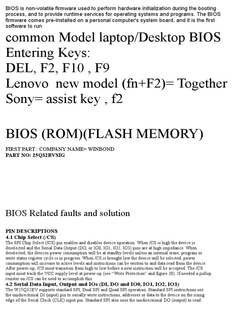 Common Model Laptop/desktop BIOS Entering Keys: DEL, F2, F10, F9 Lenovo New Model (fn+F2 ...