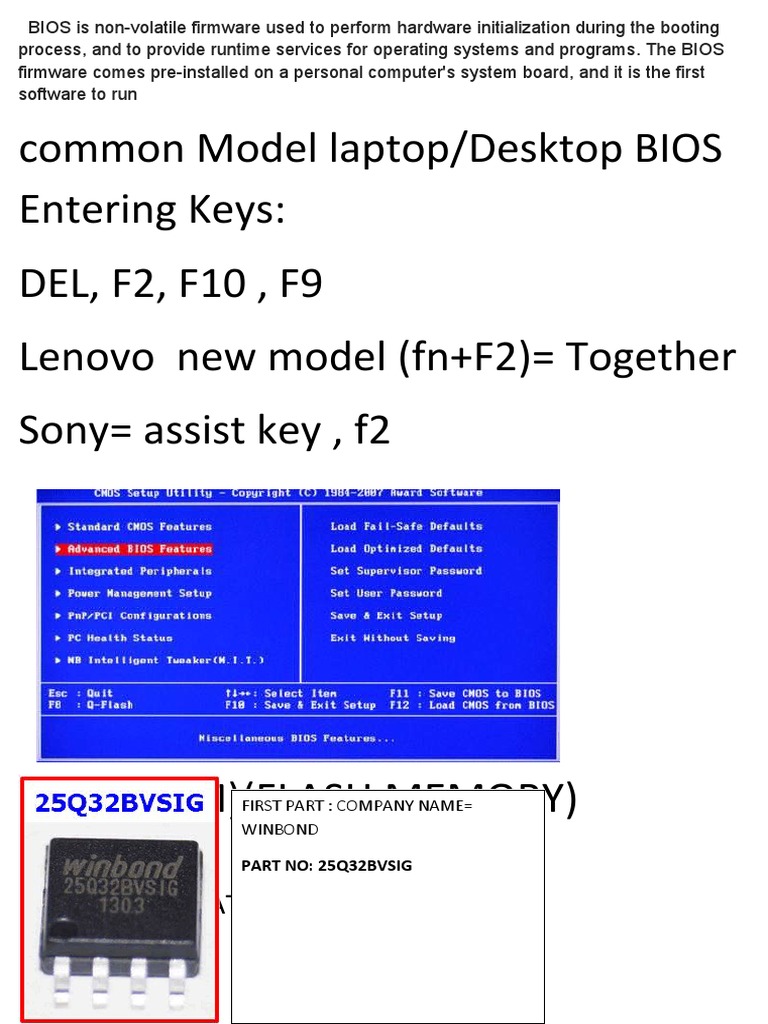 Common Model Laptop/desktop BIOS Entering Keys: DEL, F2, F10, F9 Lenovo ...