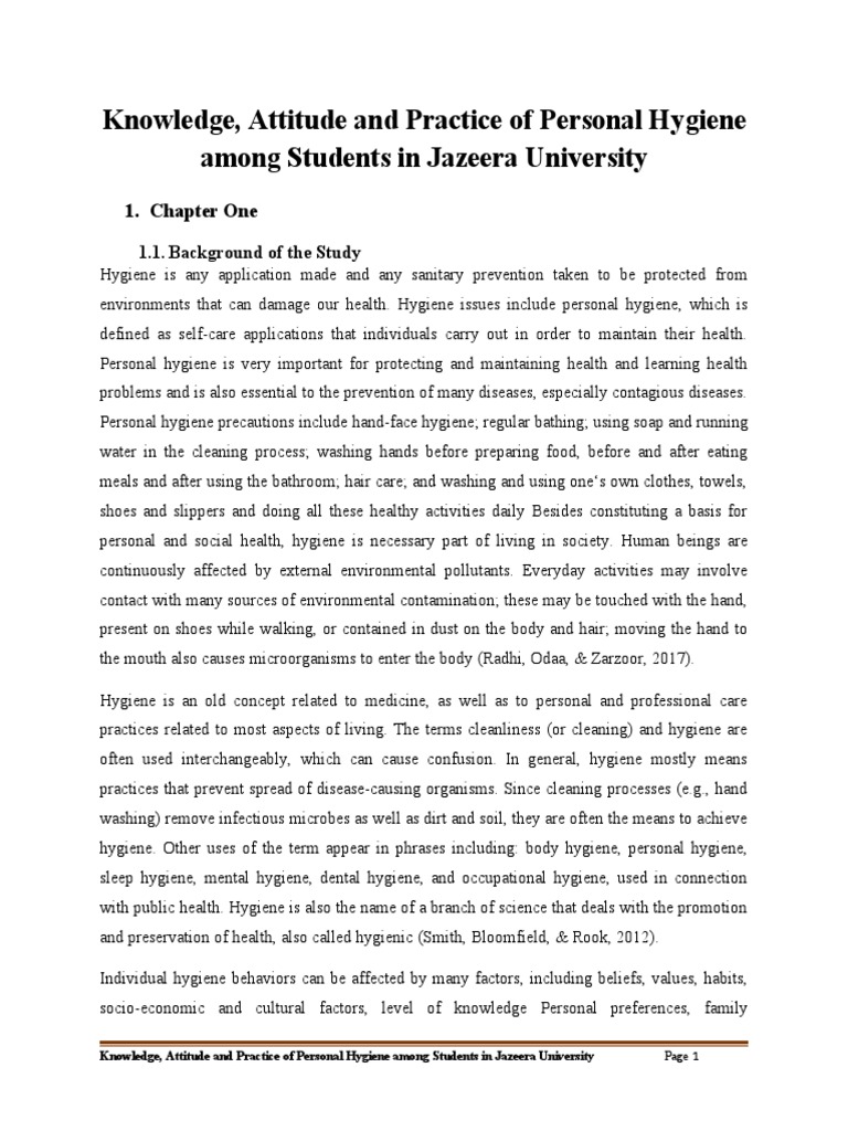 KAP OF Personal Hygiene Among Students in Jazeera University Group A-1 ...